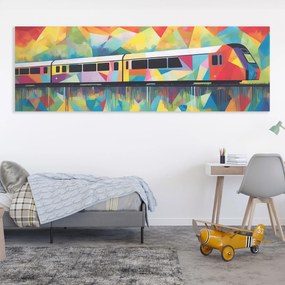 Obraz na plátně - Příměstský vlak s abstraktním pozadím FeelHappy.cz Velikost obrazu: 120 x 40 cm