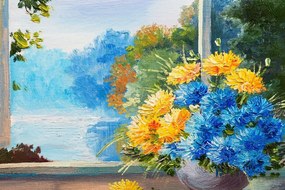 Obraz jarní kytice u okna - 90x60 cm