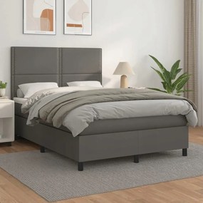 Box Spring Postel S Matrací Šedá Umělá Kůže Šedá Hladké s hřebíky 140 x 1
