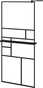 Zástěna do průchozí sprchy s policí černá 90x195 cm ESG/hliník 3185461