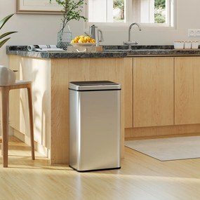 HOMCOM Senzorový odpadkový koš 50 l nerezová ocel Automatický odpadkový koš s víkem s měkkým zavíráním Senzor pohybu 35,5 x 26 x 67 cm Stříbrná barva