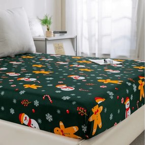 Prostěradlo z mikrovlákna SNĚHULÁK A PERNÍČEK zelené 90x200 cm
