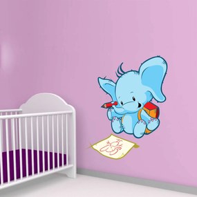 Barevná samolepka na zeď - Kreslící slon (89x120 cm) - PopyDesign