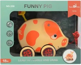 Prasátko se šňůrkou 17 cm / Tahací hračka / od 18 měsíců / plast