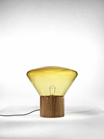 Designová lampa Brokis Muffins Wood PC849 Barva skla: Amber - transparentní sklo, Barva el. vedení: Silikonový kabel - bílý, Dřevo: Americký ořech - voskovaný