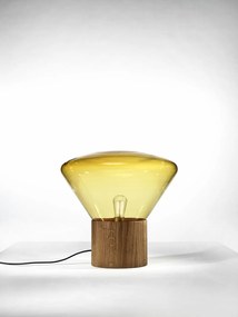 Designová lampa Brokis Muffins Wood PC849 Barva skla: Amber - transparentní sklo, Barva el. vedení: Silikonový kabel - bílý, Dřevo: Dub evropský - černě mořený