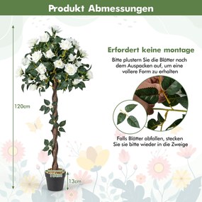 Costway 120 cm Růže s bílými růžemi Umělý strom s květy Umělý květinový strom