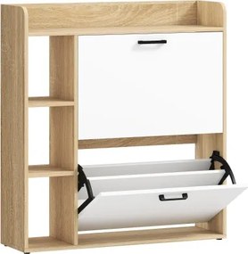 HOMCOM Botník na 15 párů bot, moderní botník se 2 sklápěcími přihrádkami, 83x24x90,5 cm, optika přírodního dřeva