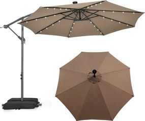 Costway Ø 300 cm konzolový deštník se 40 solárními LED světly a pytli s – hnědý