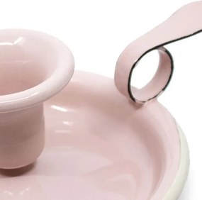 Růžový smaltovaný svícen Pink dot - Ø 13*6cm