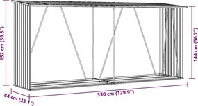 vidaXL Zahradní kůlna na dříví z pozinkové oceli 330x84x152 cm [47085] Barva: Šedá