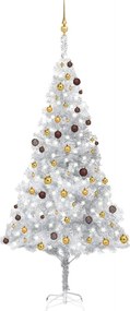 vidaXL Umělý vánoční stromek s LED a sadou koulí 240 cm PVC [3077506] Barva: Černá a šedá
