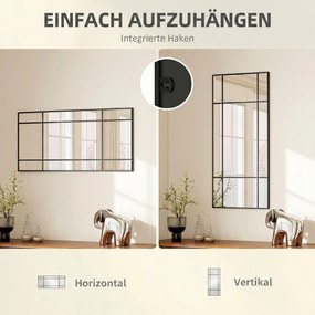 HOMCOM Nástěnné zrcadlo, dekorativní zrcadlo s kovovým rámem, černé pruhy, vrstvené sklo, 50Š x 2H x 110V cm