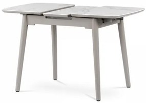Jídelní rozkládací stůl 110x75 +30 bílý mramor nohy šedý vysoký lesk HT-401M WT