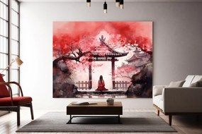 Obraz na plátně - Meditace, žena v bráně Torii FeelHappy.cz Velikost obrazu: 180 x 120 cm