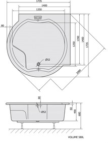 Polysan Royal Corner 173 x 179 cm vana atypická akrylátová 74211