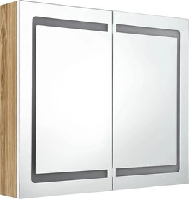 LED koupelnová skříňka se zrcadlem bílá a dub 80 x 12 x 68 cm 326516