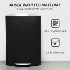 HOMCOM 50 l kuchyňský odpadkový koš se šlapacím pedálem, měkké dovírání a funkce otevření 90° – nerez/černá, 45,1 × 36,5 × 62,6 cm