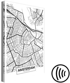 Obraz Amsterdamské ulice - černobílá, lineární mapa nizozemského města