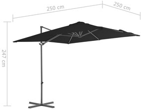 Konzolový slunečník s ocelovou tyčí černý 250 x 250 cm,  46990