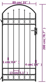 vidaXL Marketos Plotová brána ASSEN s klenutým vrcholem ocelová 89 x 200 cm černá