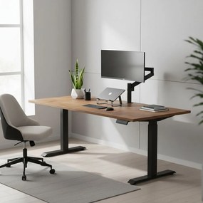 Výškově nastavitelný stůl OfficeTech D, 180 x 80 cm, černá podnož, dub silverjack