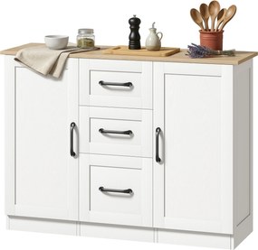 HOMCOM Komoda do obývacího pokoje, úložný nábytek se 2 dvířky s tichým dovíráním a 3 zásuvkami, 110x35x80,4 cm, bílá a přírodní dřevo