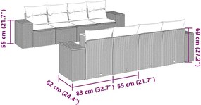 9dílná zahradní sedací souprava s poduškami černá polyratan 3257694