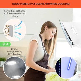 Klarstein Clara 60, digestoř, 60 cm, nástěnná, 509 m³/h, dotykový displej, LED podsvícení, bílá