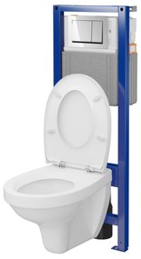 Cersanit Delfi, System40 MECH podomítkový rám + závěsná wc mísa Delfi + chromové tlačítko Enter II, S701-767