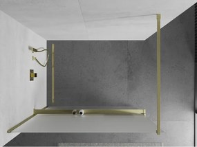 Mexen Kioto+, sprchová zástěna Walk-In s poličkou a věšákem 80 x 200 cm, 8mm sklo námraza, zlatý matný profil, 800-080-121-55-30