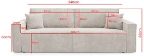 Eka Pohovka BASIC, 240 cm Barva látky: POSO 55 (Světlá šedá)