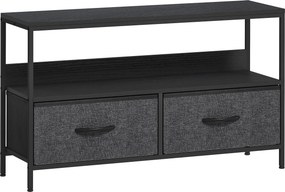 HOMCOM TV skříňka Lowboard se 2 zásuvkami, otevřeným prostorem, pro televizory do 47 palců, 98 x 29 x 56 cm, černá + tmavě šedá