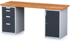 Alfa 3 Dílenský stůl MECHANIC I se zásuvkovým boxem a skříňkou na nářadí místo nohou, 4 zásuvky, 2000 x 700 x 880 mm, antracitové dveře