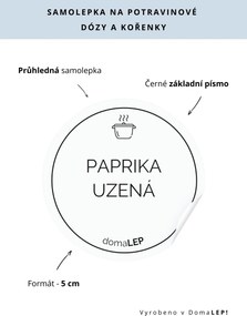 Samolepka na kořenky PAPRIKA UZENÁ průhledná 5 cm základní písmo