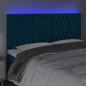 Čelo postele s LED tmavě modré 200x7x118/128 cm samet 3122830