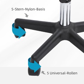 HOMCOM Pracovní stolička Rolovací stolička Otočná stolička s nastavitelnou výškou a opěradlem pro kancelář, bílá Φ35 x H72-84 cm