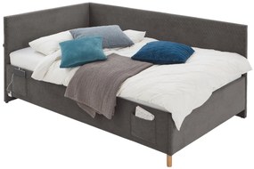 OnaDnes -20% Antracitová manšestrová postel Meise Möbel Cool II. 90 x 200 cm s úložným prostorem