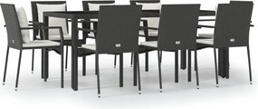 9dílný zahradní jídelní set s poduškami černý polyratan 3157956