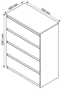 Komoda se 4 zásuvkami Carlos, šedý beton, 75 cm