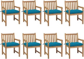 Zahradní židle 8 ks světle modré podušky masivní teak 3073077