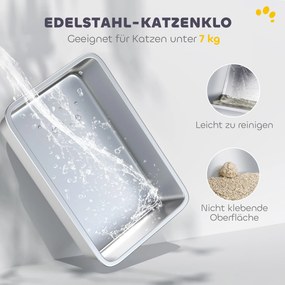 PawHut Zásobník na stelivo, kočičí toaleta s víkem, lopatkou na stelivo, předním vstupem a horním výstupem z nerezové oceli do 7 kg