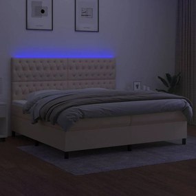 Box spring postel s matrací a LED krémová 200x200 cm textil 3135146