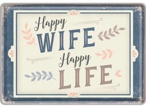 Postershop Plechová pohlednice - Happy Wife Happy Life