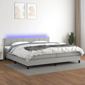Box spring postel s matrací a LED světle šedá 200x200 cm textil
