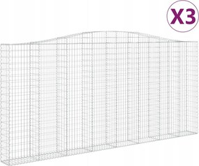 vidaXL Gabionové koše, 3 ks, 400 x 30 x 180/200 cm, galvanizované železo