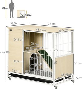 PawHut Klec pro králíky na kolečkách s otevírací střechou, podlážkou a odnímatelným šuplíkem - Přírodní 78 x 52,5 x 76,5 cm