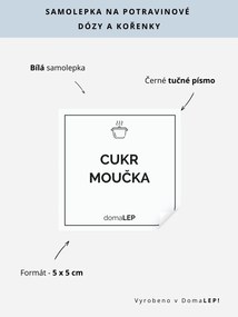 Samolepka na dózu CUKR MOUČKA – bílá, 5 × 5 cm, tučné písmo