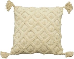 Béžový bavlněný polštář se střapci Kissen - 45*45cm