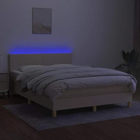 Box spring postel s matrací a LED krémová 140x200 cm textil 3133562